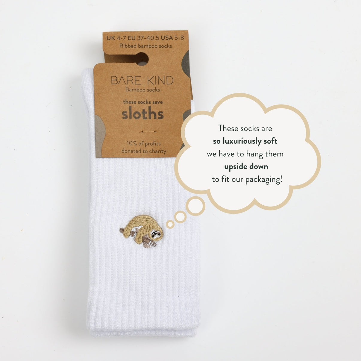 Save the Sloths Ribbed Bamboo Socks – Bare Kind